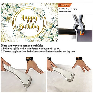 Avezano Greenery Happy Birthday Backdrop for Girl Women Green and Gold Eucalyptus Green Leaves White Rose Flower Birthday Party Decorations Background Photoshoot Photobooth (7x5ft)