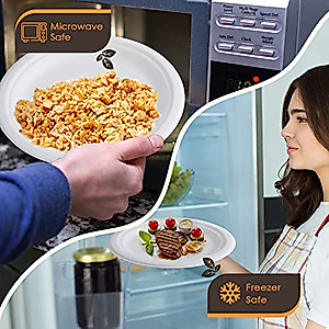 FOCUSLINE 150 Count Compostable Paper Plates and Utensils 30 Guest, Heavy-Duty Disposable Bagasse Plates Eco-Friendly Biodegradable Cutlery, Natural Eco-friendly Compostable Dinnerware