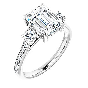 3 CT Emerald Cut VVS1 Colorless Moissanite Engagement Ring Set, Wedding/Bridal Ring Set, Sterling Silver Vintage Antique Anniversary Promise Ring Set Gift for Her (4)