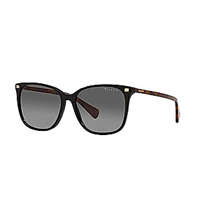 Ralph by Ralph Lauren Women's RA5293 Square Sunglasses, Shiny Black/Polarized Gradient Brown, 56 mm