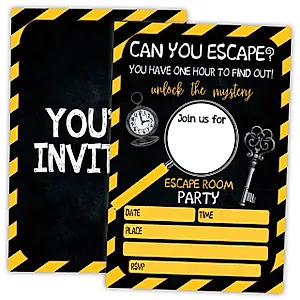 AWSICE Escape Room Birthday Invitations, Mystery Double-Sided Fill-In Invite Cards For Birthday Party, 20 Invitations With Envelopes, Decorations,Party Favor And Supply-A30