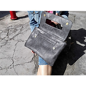 NIGEDU Women Handbags PU Leather Female Clutch Handbag Messenger Bag Large Solid High Capacity (Black)