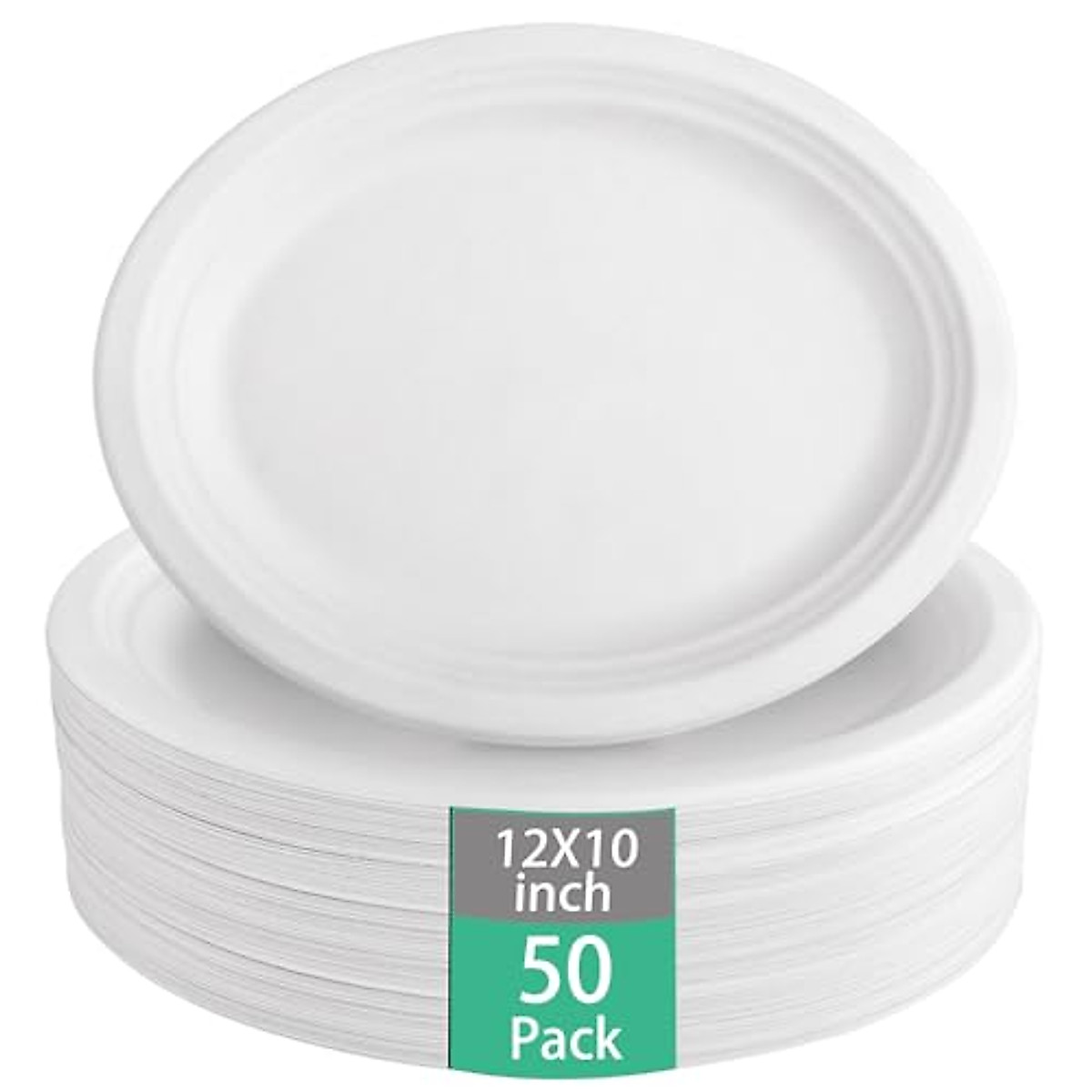 WDF 50Pack Oval Paper Plates Disposable - 10" x 12" White Paper Plates Heavy Duty Dinner Size Large Disposable Platter for Happy Thanksgiving Plates Serving Tray Baby Shower Birthday