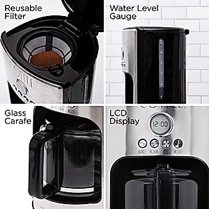Rae Dunn Programmable Drip Coffee Maker, Coffee Pot for Kitchen, Electric Coffee Machine for Brewing Coffee, Black