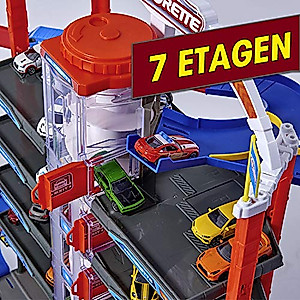 DICKIE TOYS: Majorette Super City Garage Playset with 6 Die-Cast Cars, Parking Building Play World on Seven Floors, 6 Light and Sound Effect Systems, For Ages 3 and up , 128 x 78 x 73 cm