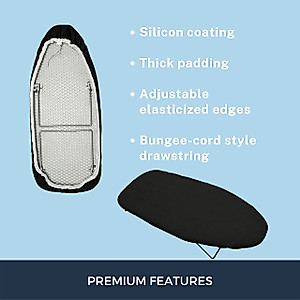 SAVUK 12.5 X 32 inch Smart Table Top Ironing Board Cover and Pad with Standard Size, Fits Small, Mini Board, Easy Placement, Extra Thick Padding, Elastic Cord, Heat Reflective (Black, 12.5" X 30")