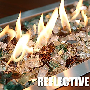 Hisencn Fire Pit Glass Rocks - High Luster Reflective Tempered Fire Glass for Propane Fire Pit, Outdoors and Indoors Natural or Propane Fireplaces, Landscape Decoration, 1/2 Inch Firepit Glass 10 lbs