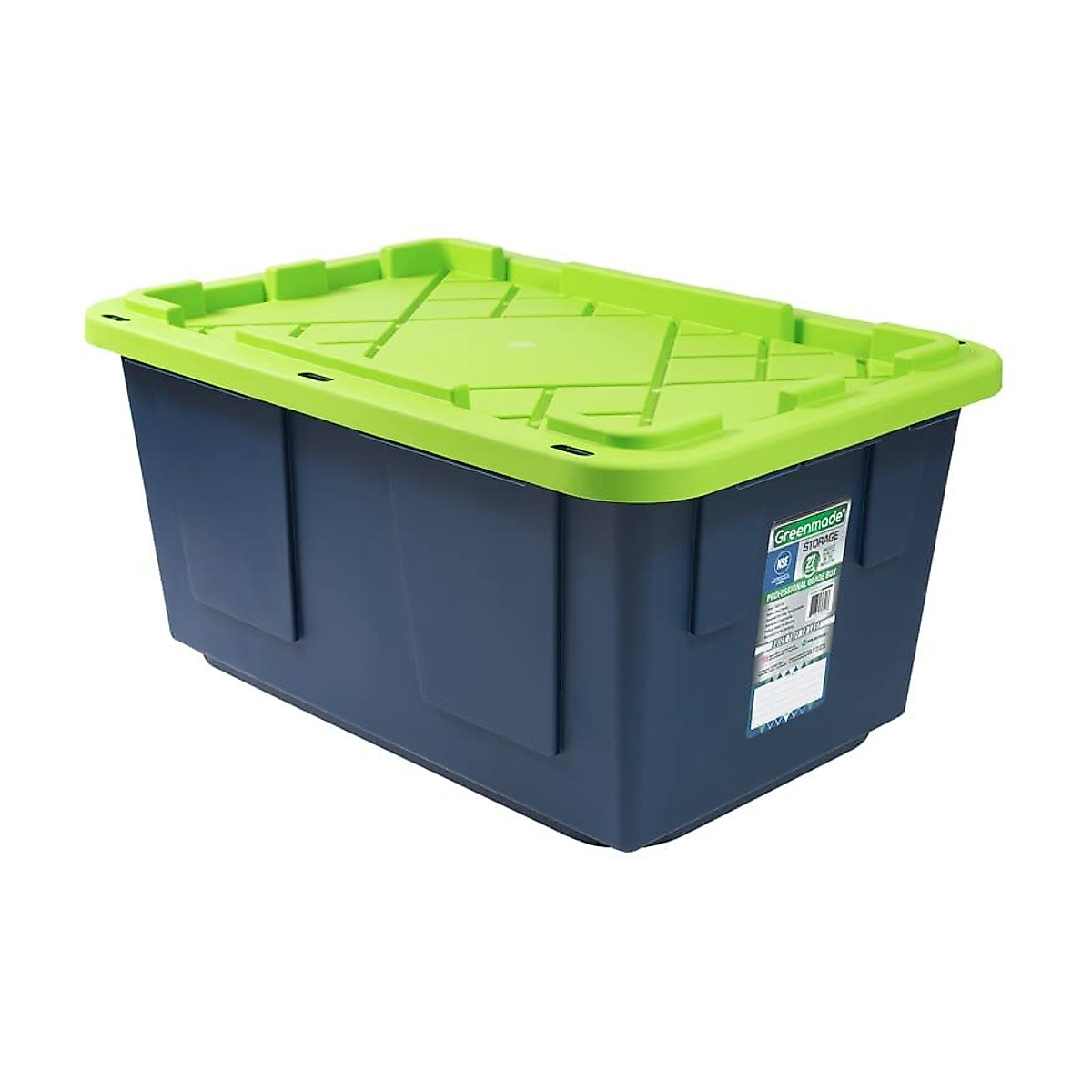 GREENMADE Extra Strong 27 Gallon Plastic Storage Bin, Multi Color, 4 Pack. Heavy Duty Built With Snap Fit Lid. Factory Direct (Navy & Green)
