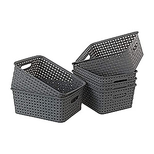 Easymanie Grey Plastic Storage Basket, 10.03" x 7.67" x 4.05", 6 Packs