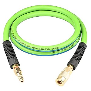 YOTOO Hybrid Lead-in Air Hose 3/8-Inch by 6-Feet 300 PSI Heavy Duty, Lightweight, Kink Resistant, All-Weather Flexibility with Bend Restrictors, 1/4-Inch Industrial Quick Coupler and Plug