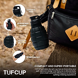 TUFCUP Spit Cup Spittoon for Chewing, Portable Reusable Spit Dipping Cup with Lid, Collapsible Spill Resistant Leak Proof Silicone Body Travel Spitter (Black)