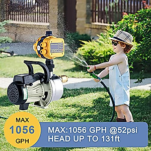 TDRSUPER 3/4 HP Shallow Well Pump with Smart Controller, 1056GPH, 110V, 550W Garden Water Pump, Automatic Booster System Pressurized Home, Garden, Lawn, Irrigation