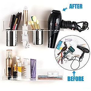 NatldGs Hair Tool Organizer Wall Mounted, Set of 2 Acrylic Hair Dryer Holder, Bathroom Vanity Organizers and Storage for Curling Iron, Hot Tools, Blow Dryer and Makeup Products