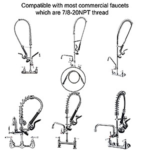 TNROTED 44 Inch Pre Rinse Sprayer Hose with Heat Resistant Handle for Commercial Kitchen Sink Faucet, Stainless Steel Commercial Pre Rinse Kitchen Dish Spray Faucet Hose Replacement Parts