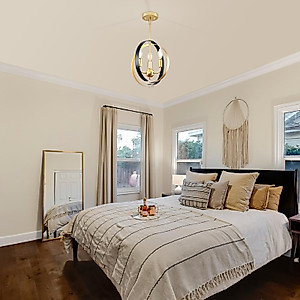 VIOLOEMI Black and Gold Pendant Light, Modern Globe Chandeliers for Dining Room, Adjustable Height 3-Light Farmhouse Foyer Hallway Entryway Kitchen Island Lighting Fixtures(Bulb Not Included)