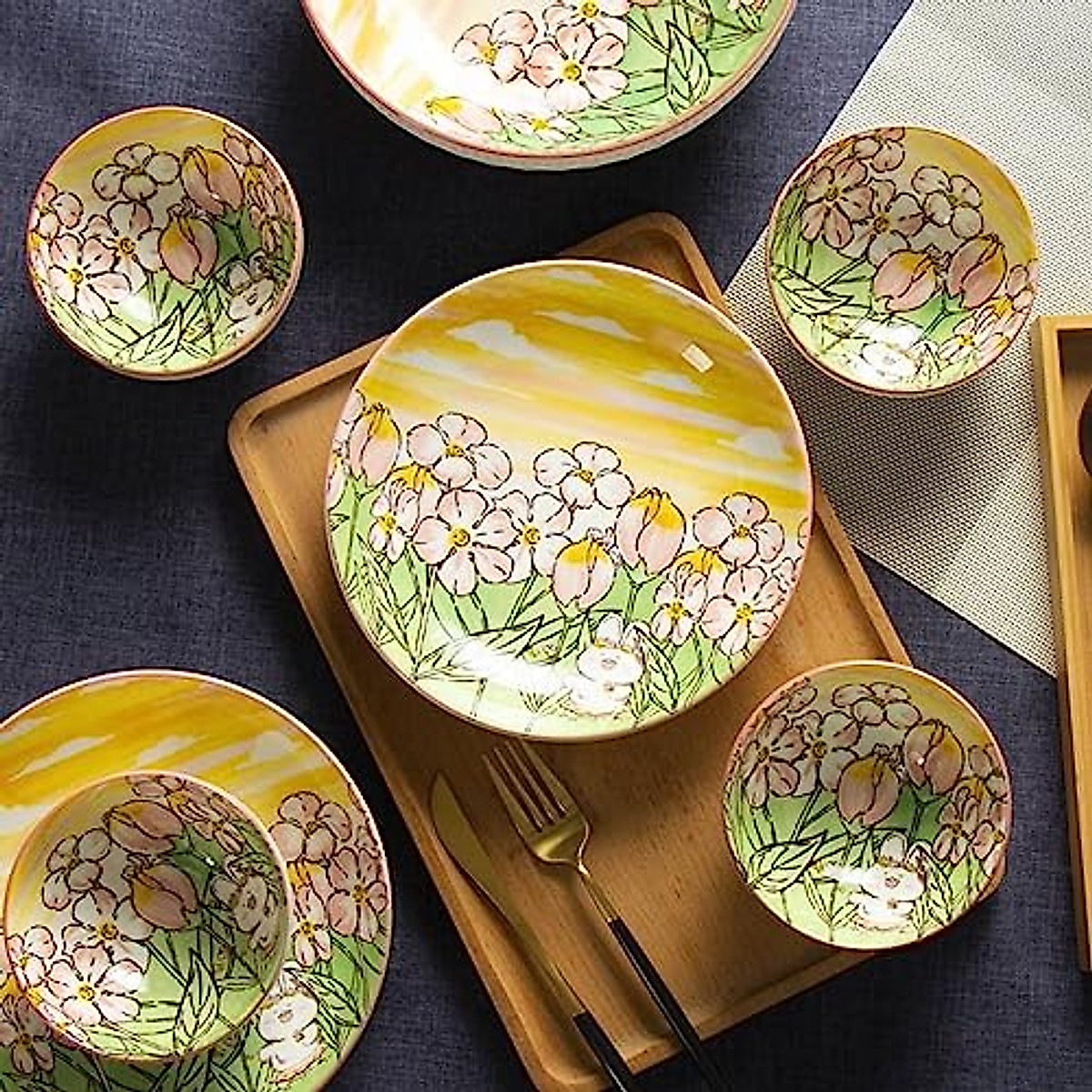 CYNHRWWW Handmade Ceramic Salad Bowl Set Of 2,Ceramic Pasta Bowl - Kitchen Dish Microwave And Dishwasher Safe