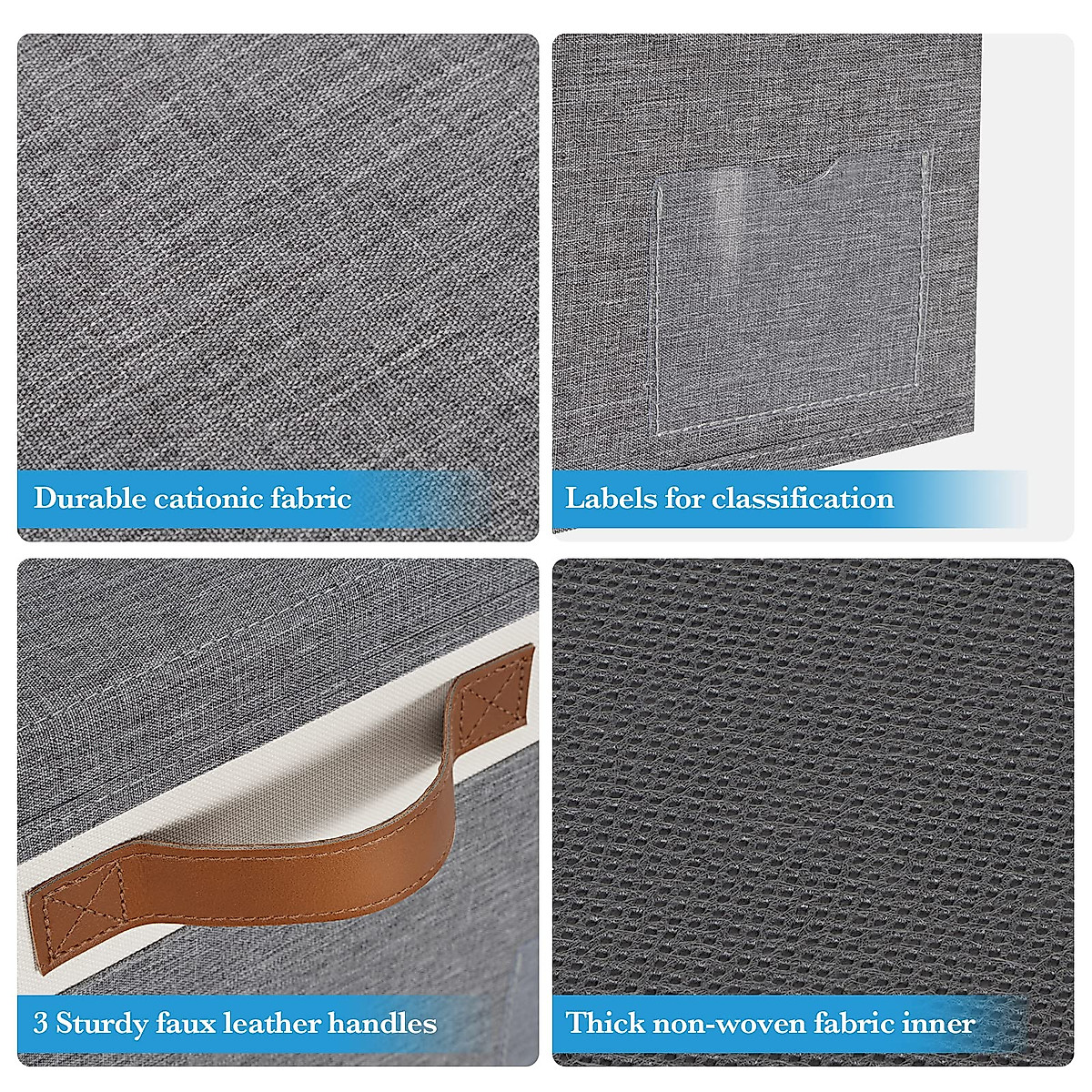 PFFVRP Extra Large Storage Bins with Lids, Foldable Fabric Storage Baskets with Lids, Sturdy Storage Boxes with Labels and 3 PU Handles for Closet Home Bedroom Office (32L, Grey&White)