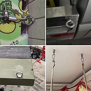 Abimars 304 Stainless Steel Machinery Shoulder Lifting Eye Bolt, 4 PCS M10 Extended Thread Lifting Eyebolts with Lock Nuts, Lock Washers, Flat Washers