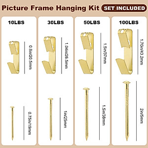 350PCS Picture Hanging Kit, Heavy Duty Photo Frame Hangers with Sawtooth Hardware, D Rings, Nails, Level, Screws, Steel Wire for Picture, Painting, Mirror, Wall Art Mounting