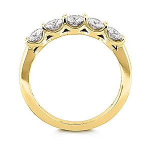 Kobelli Five Stone 4/5 Carat TGW Round Brilliant Near Colorless Moissanite (GH) Bridal Wedding Band in 14k Yellow Gold - Size 7