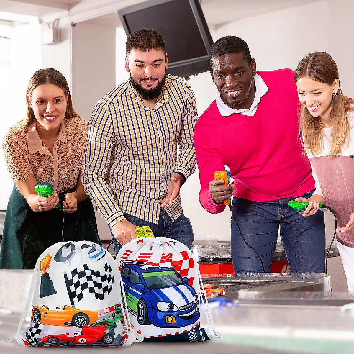 Race Car Truck Birthday Party Supplies Race Car Truck Party Favors Gift Bag Racing Drawstring Backpack Truck Candy Treat Bag Goodie Snack Bag for Boys Kids Party Decoration (Race Car, 20 Pieces)