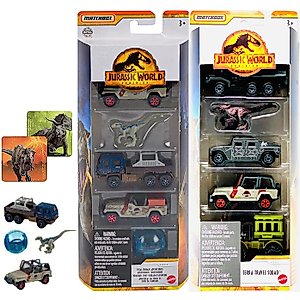 Terra Adventure Jurassic World 8 Cars Bundled with Dominion Vehicle 5-Pack Travel Squad with Mini Dinosaur Figure Velociraptor + Total Terrain Dino 5-Pack Land Sea collection & T-Rex Stickers 3-items