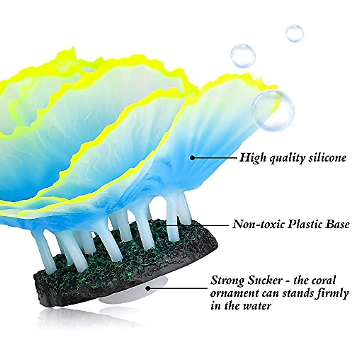 Livfodrm Glowing Fish Tank Decorations Glow Aquarium Decor Coral Ornaments, 2pcs Silicone Flower Plants and 10pcs Colourful Sea Shells/Luminous Stone Glow in The Dark for Aquarium Decoration