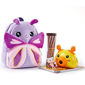 NICE CHOICE Cute Toddler Backpack Toddler Bag Plush Animal Cartoon Mini Travel Bag for Baby Girl Boy 2-6 Years(Purple Butterfly)