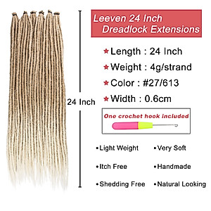 Leeven 24 Inch Synthetic Dreadlock Extensions 20 Strands Hippie Single Ended Dreads Ombre Blonde 0.6 cm Width Loc Extensions Reggae Style Crochet Hair for Women