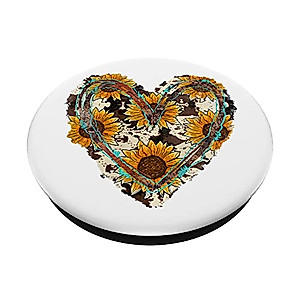 Western Cowhide Sunflowers And Turquoise PopSockets Swappable PopGrip