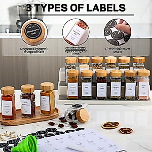 DIMBRAH Spice Jars with Label-4oz 24Pcs, Glass Spice Jars with Bamboo Lids,Spices Container Set with White Printed Spice Labels,Kitchen Empty Spice Jars with Shaker Lids