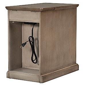 P PURLOVE Classic Vintage Living Room End Table, Wooden Side Table with USB Ports and One Multifunctional Drawer with Cup Holders (Antique Brown)