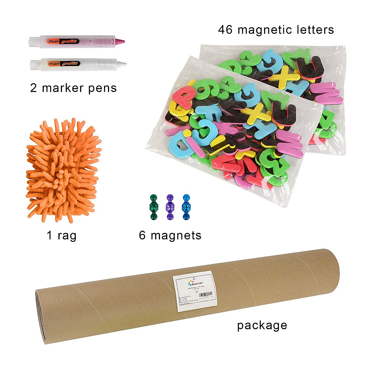 Board2by Magnetic Chalkboard Contact Paper for Wall, 38.9 x 18 Self Adhesive Chalk Board Wallpaper, Blackboard Paper with 46 Magnetic Letters for Kids, Black