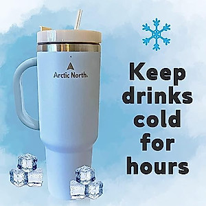 Arctic North 40 oz Light Blue Insulated Tumbler with Handle, 3 Straw, Lid, Reusable Tumbler Coffee Cups with Lids, Stainless Steel Vacuum Insulated Travel Mug with Handle, Wide Mouth,