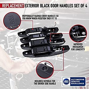 Exterior Black Door Handle Set of 4 - Compatible with Chevy, Cadillac & GMC Vehicles - 2007-2014 Silverado, Tahoe, Escalade, Sierra, Yukon, Avalanche - Replaces 15915659, 20828237, 20954796