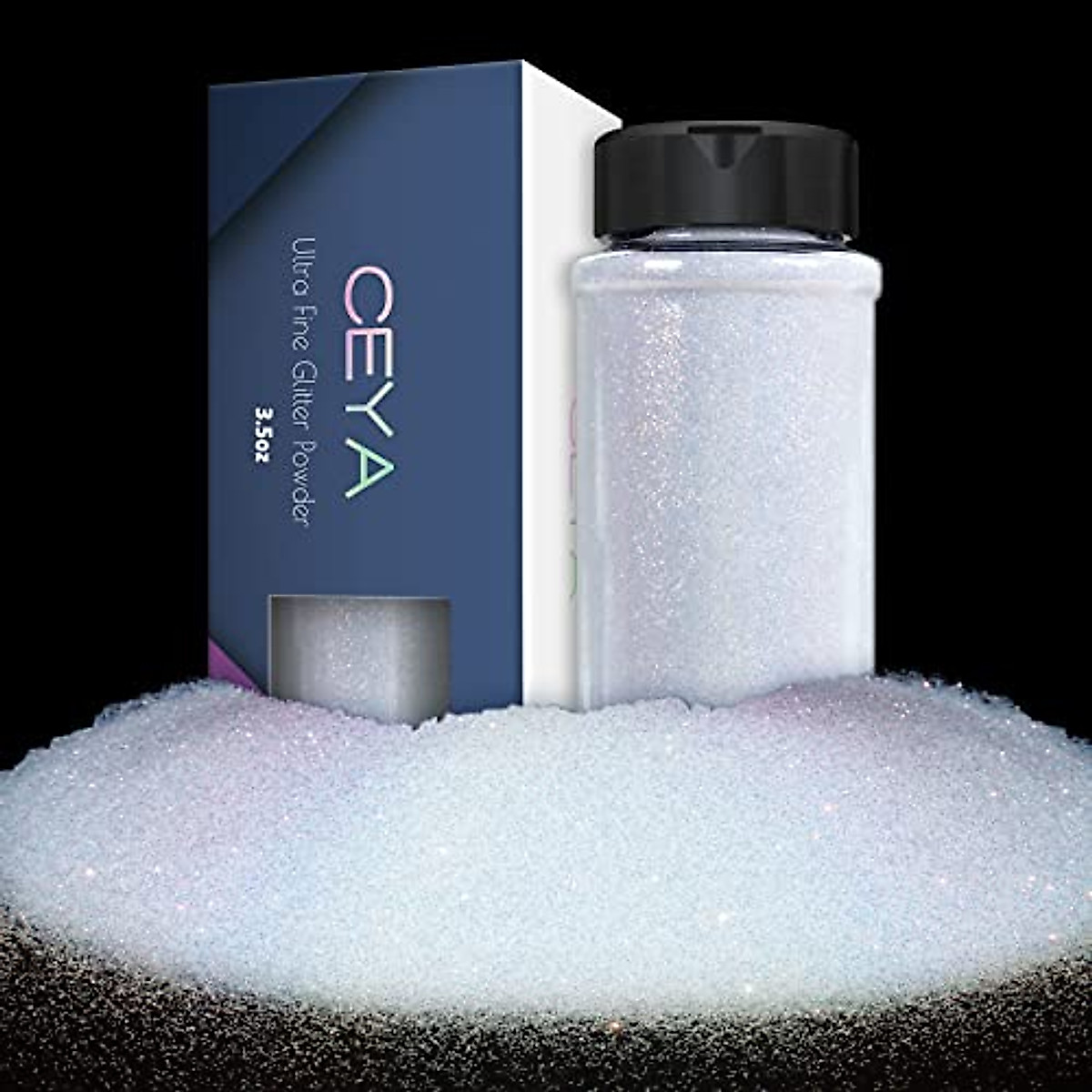 Ceya Holographic Ultra Fine Glitter Powder, 3.5oz/ 100g Iridescent White Craft Glitter Powder 1/128” 0.008” 0.2mm Nail Glitter for Epoxy Resin DIY Craft Tumblers Painting Scrapbooking Christmas Decor