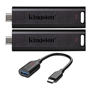 Kingston 1TB DataTraveler Max USB 3.2 Gen 2 Type-C Flash Drive (2-Pack) Bundle with Fuse USB-C OTG Cable (3 Items)
