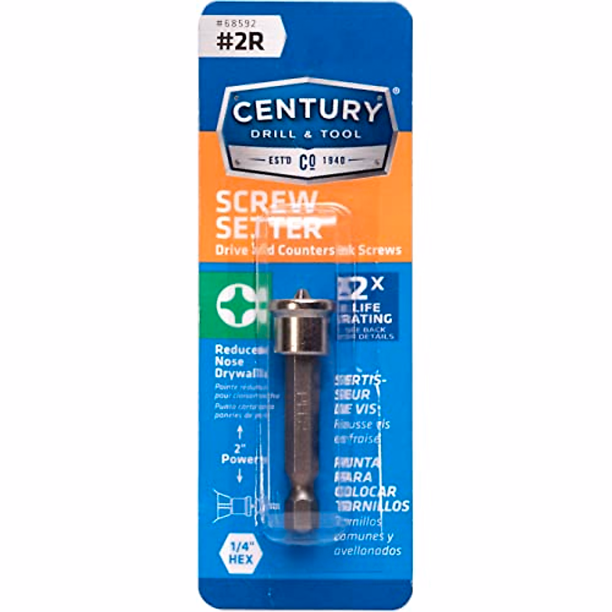 Century Drill & Tool 68592 #2R Drywall Power Screw Setter, 2" length