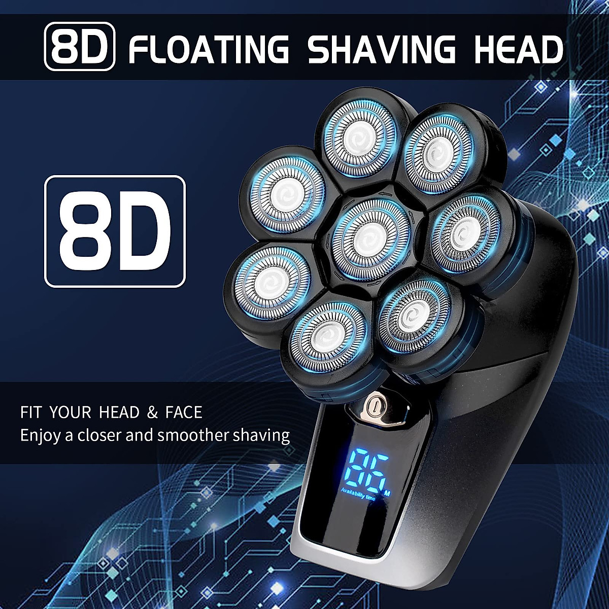 Bsotena Electric Razor for Men, 8D 6-in-1 Head Shavers for Bald Men Wet and Dry, Mens Grooming Kit, Mens Shavers Electric Cordless Rechargeable Waterproof Trimmer Td-002