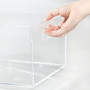 mDesign Plastic Bathroom Organizer Storage Bin with Handles for Organizing Hand Soaps, Body Wash, Shampoos, Conditioners, Hand Towels, Hair Accessories, Body Spray, Mouthwash - Large, 4 Pack - Clear
