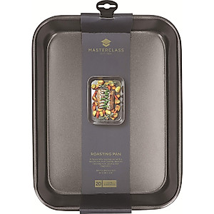 MasterClass KCMCHB2 Deep Roasting Tin, 34 x 26cm Roaster with PFOA Free Non Stick, Robust 1mm Carbon Steel, Grey