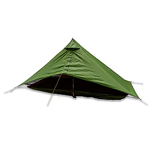 Six Moon Designs Lunar Solo Green 1 Person Ultralight Tent. 26 oz. Backpacking Tent. 100% Silicone Coated Polyester Material for Reduced Fabric Stretch & Volume. Trekking Pole Setup.