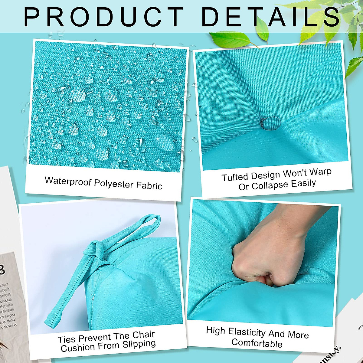 Mixweer 6 Pack Outdoor/Indoor High Back Chair Cushion Waterproof Rocking Chair Pads Tufted Seat/Back Chair Cushion Weather Resistant Adirondack Chair Cushions for Outdoor Patio Furniture (Blue)