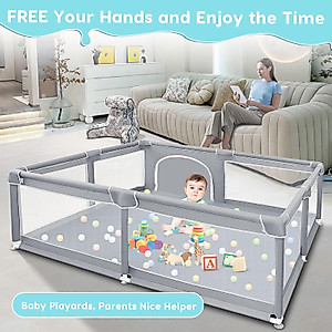 Fshibila Baby Playpen Baby Play Pen 50 x 50 inch, Baby Playard for Babies and Toddlers, Baby Fence Play Pens for Indoor & Outdoor, Sturdy Safety Play Yard with Soft Breathable Mesh, Anti-Fall, Grey