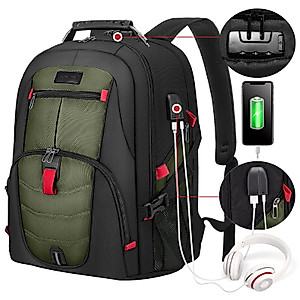 LOVEVOOK Travel Backpack for Men 17inch Large Work Backpack for Men Large Capacity Lockable Mochilas para Hombres Waterproof Computer Backpack for Work Business Travel (17 inch，Green)