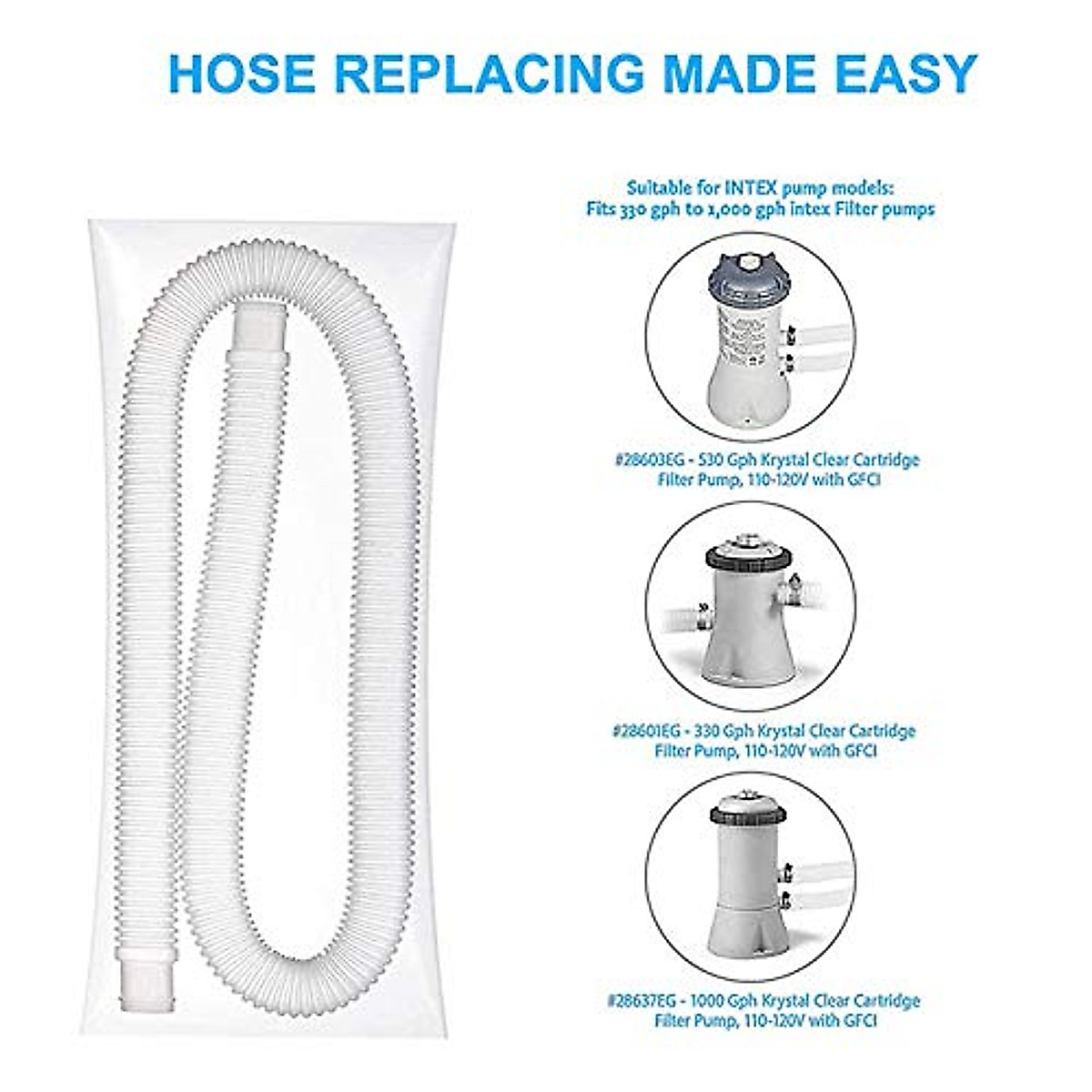 coersd Easy Set up Summer Swimming Pool Replacement Hose for Above Ground Pools, Swimming Pool Cleaner Hose Filter Pump Hose for Pump