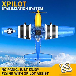 LEAMBE RC Plane 4 Channel Remote Control Airplane with 3 Modes - Ready to Fly Upgrade P51 Mustang RC Airplane for Beginners Adult with Xpilot Stabilization System & One Key Aerobatic
