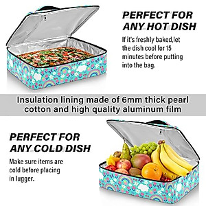 Kcldeci Insulated Thermal Food Carrier Insulated Casserole Carrier for Hot or Cold Food,Floral Fruit Rainbow and Cloud Insulated Tote Bag for Potluck Cookouts Parties Picnic,Lasagna Lugger