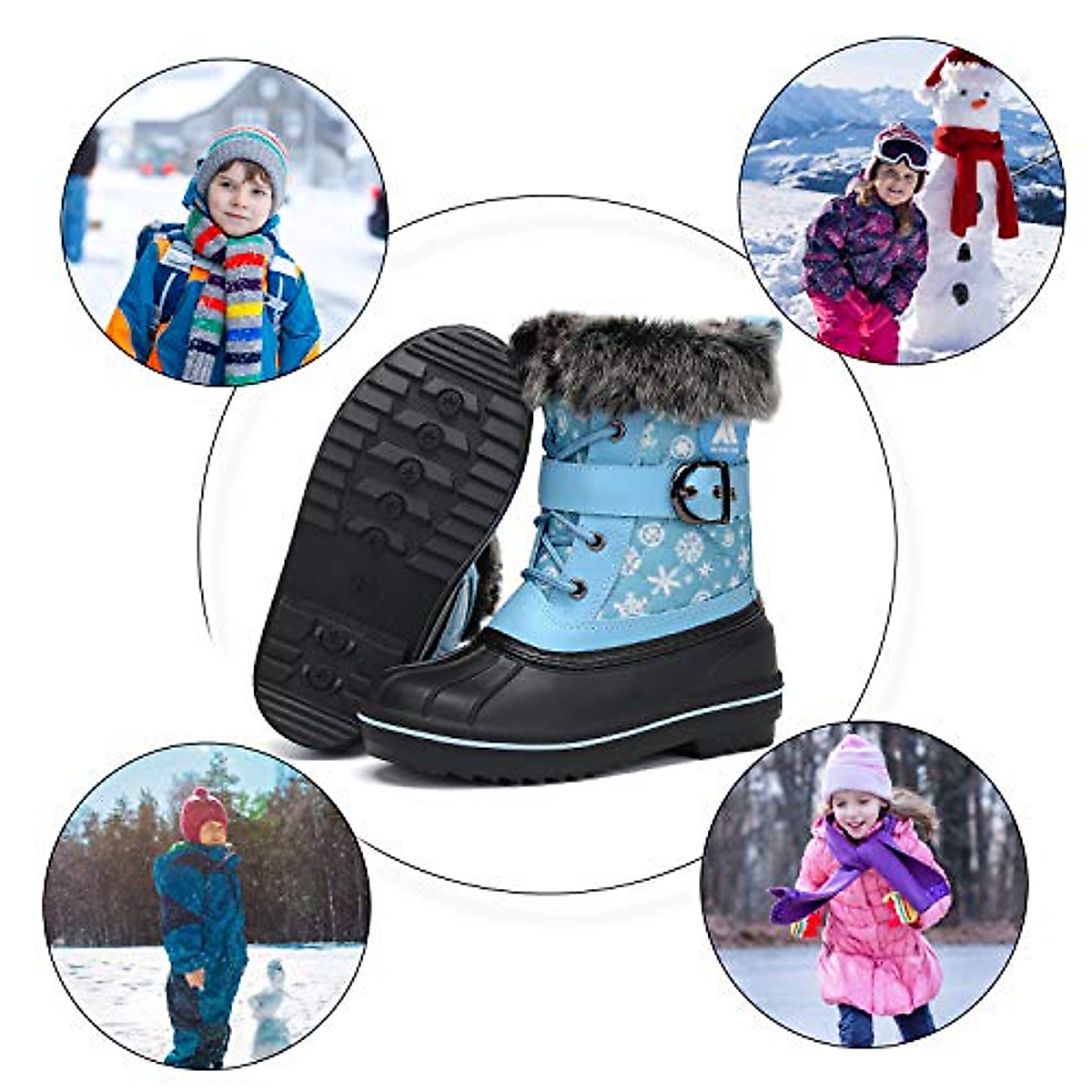Mishansha Boys Girls Winter Snow Boots Outdoor Cold Weather Anti-Slip Kids Mid-Top Warm Boots Skiing Walking Sky Blue little kid 2