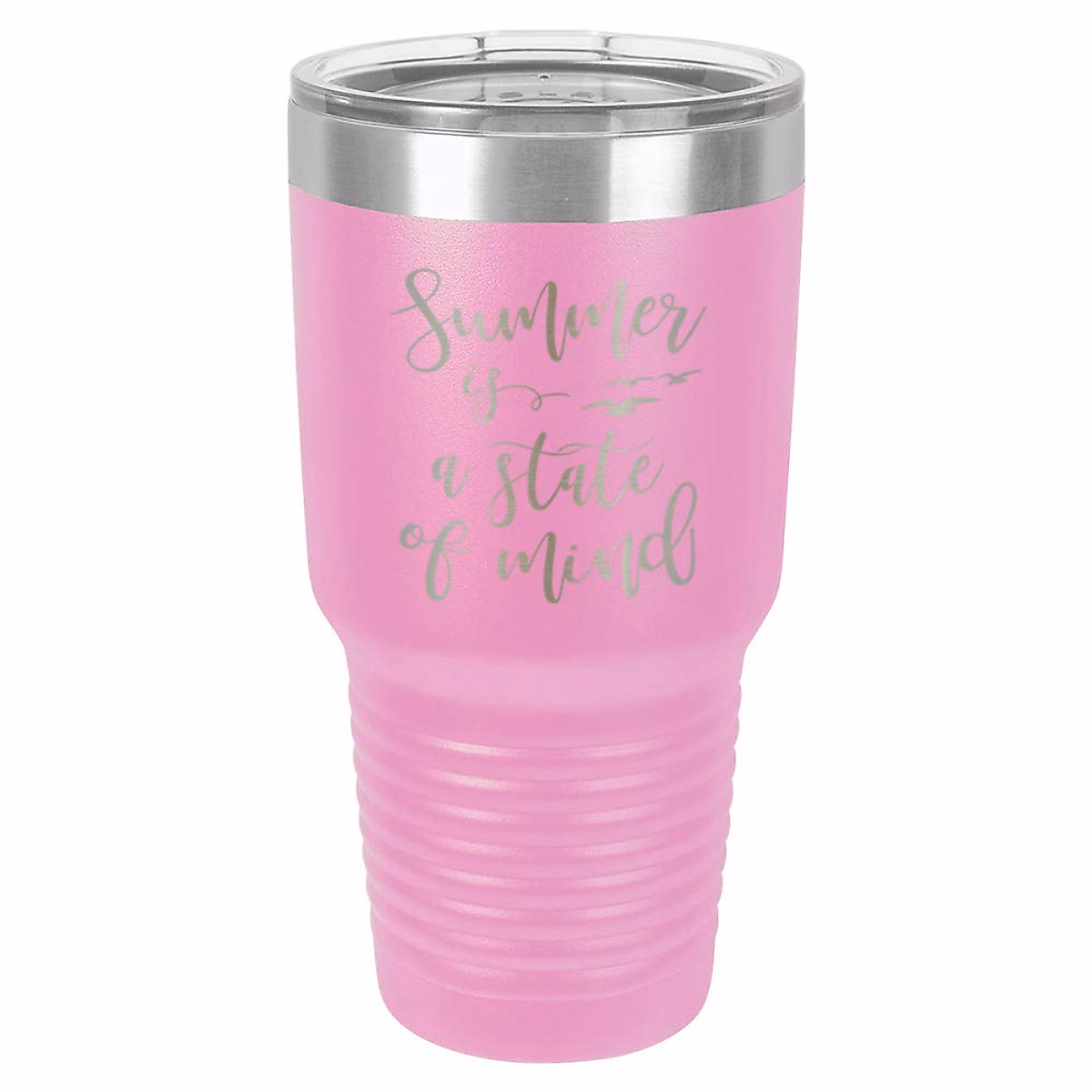 SUMMER IS A STATE OF MIND Light Purple 30 oz Tumbler With Straw and Slide Top Lid | Stainless Steel Travel Mug | Compare To Yeti Rambler